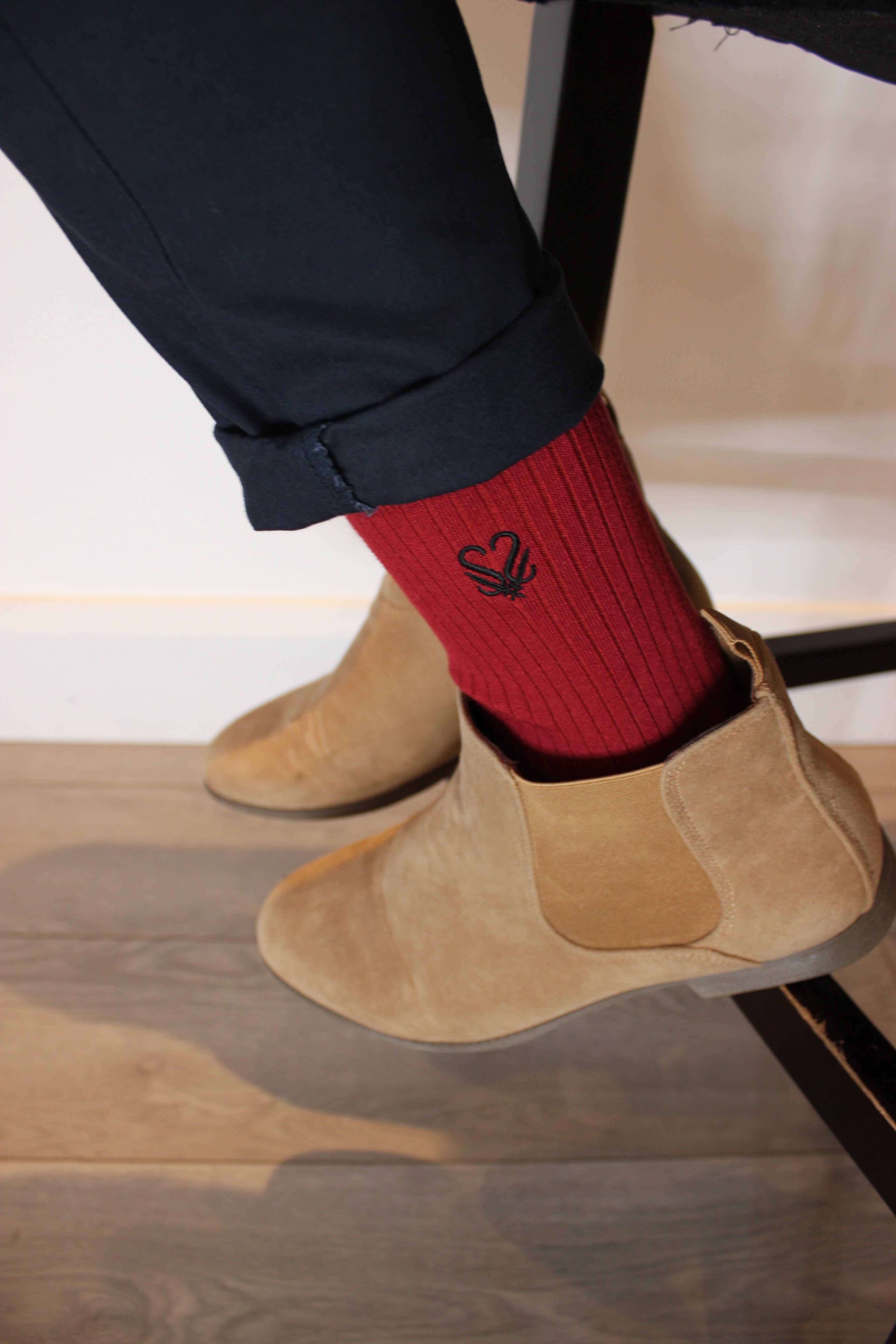 Merlot Red Ribbed Bamboo Men's Socks | The Duke | Sirluxe Socks